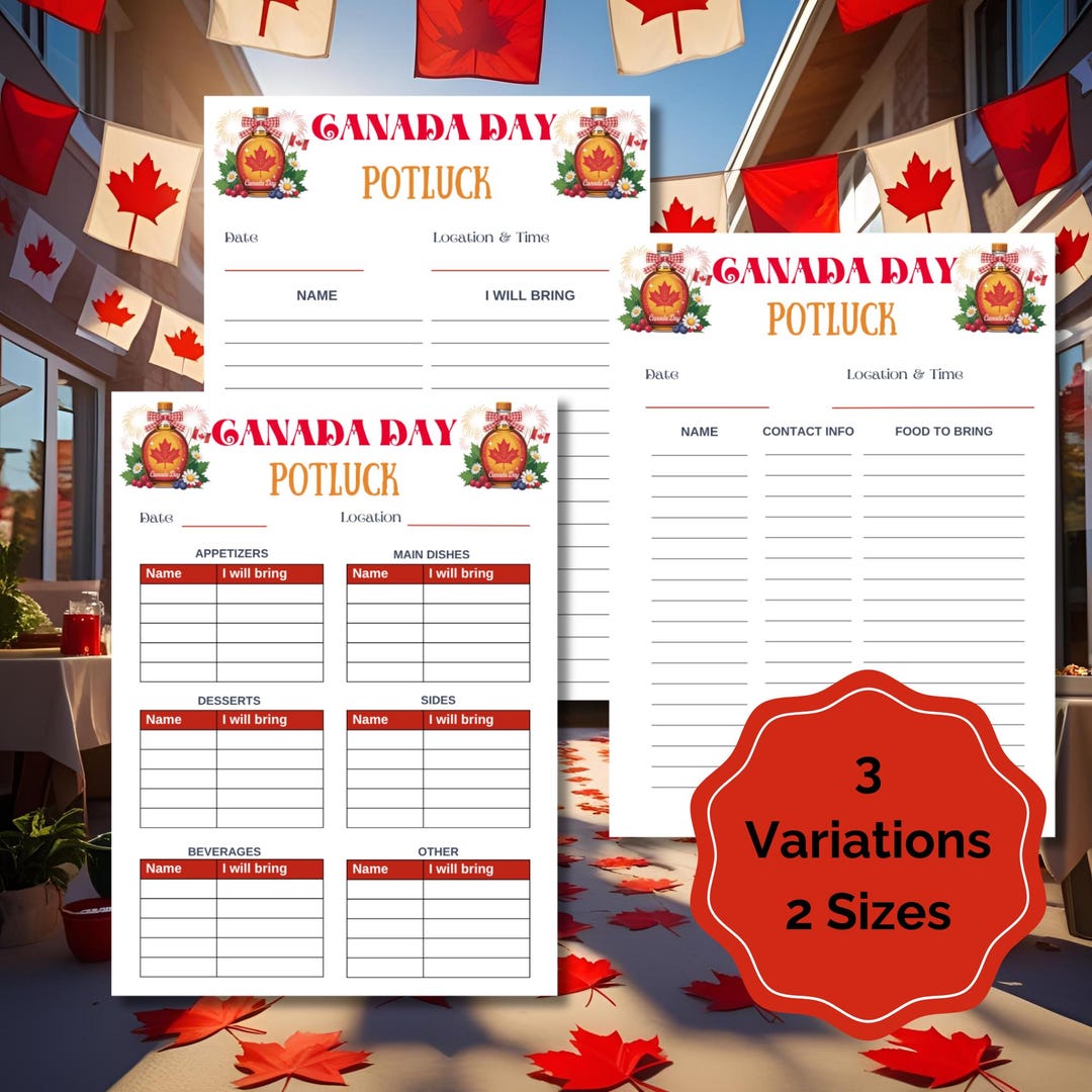 Canada Day Potluck Sign up Sheet, Printable Summer Potluck Form, Canada ...