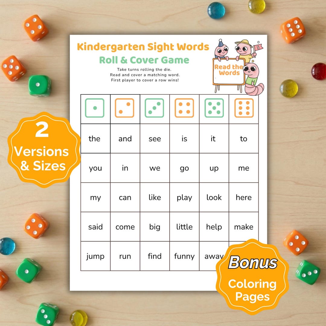 Roll a Sight Word Kindergarten Game, Roll and Cover Reading Activity ...
