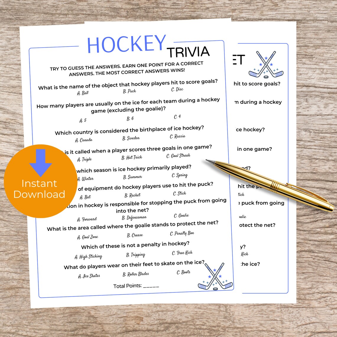 Hockey Party Games, Trivia Night for Kids, Fun Printable Sports Quiz ...