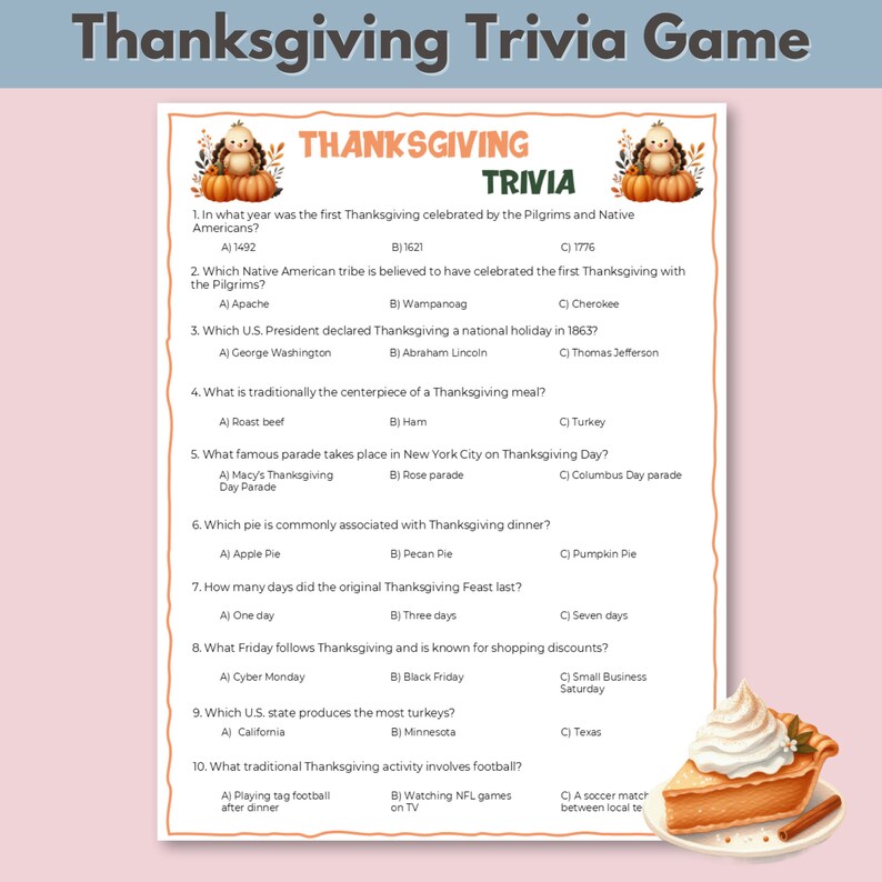 Thanksgiving Trivia Game, Printable Questions, Fall Autumn Trivia Game ...