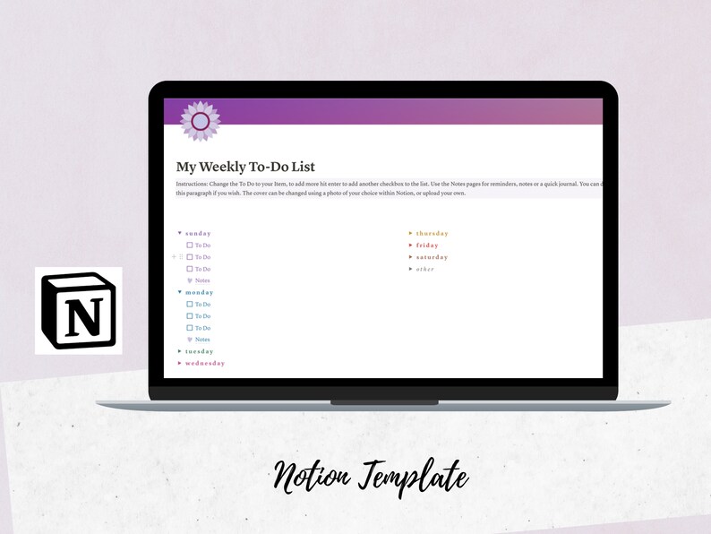 To Do List Notion Template, Simple Weekly Layout - Etsy