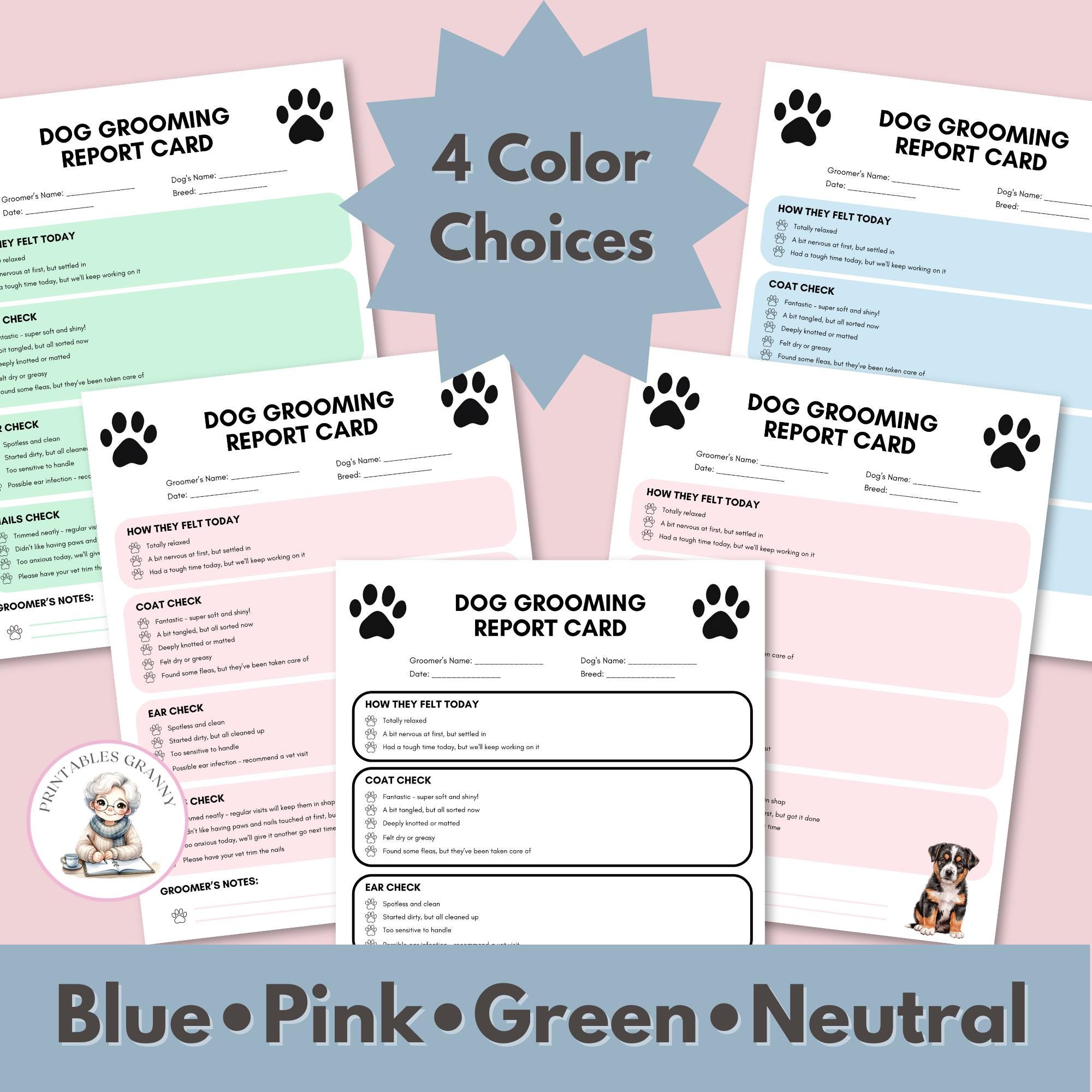 Pet Grooming Report Card - Printable Dog Grooming Forms for Pet Salon ...