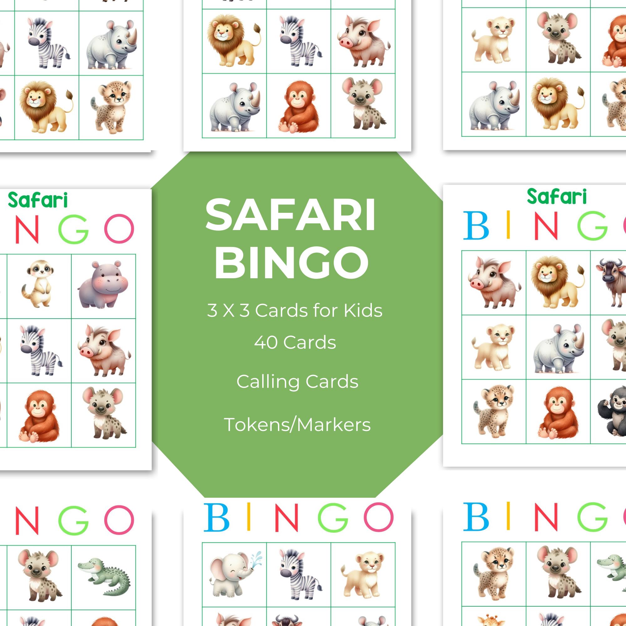 40 Animal Safari Preschool Bingo - Fun Learning Game for Kids ...
