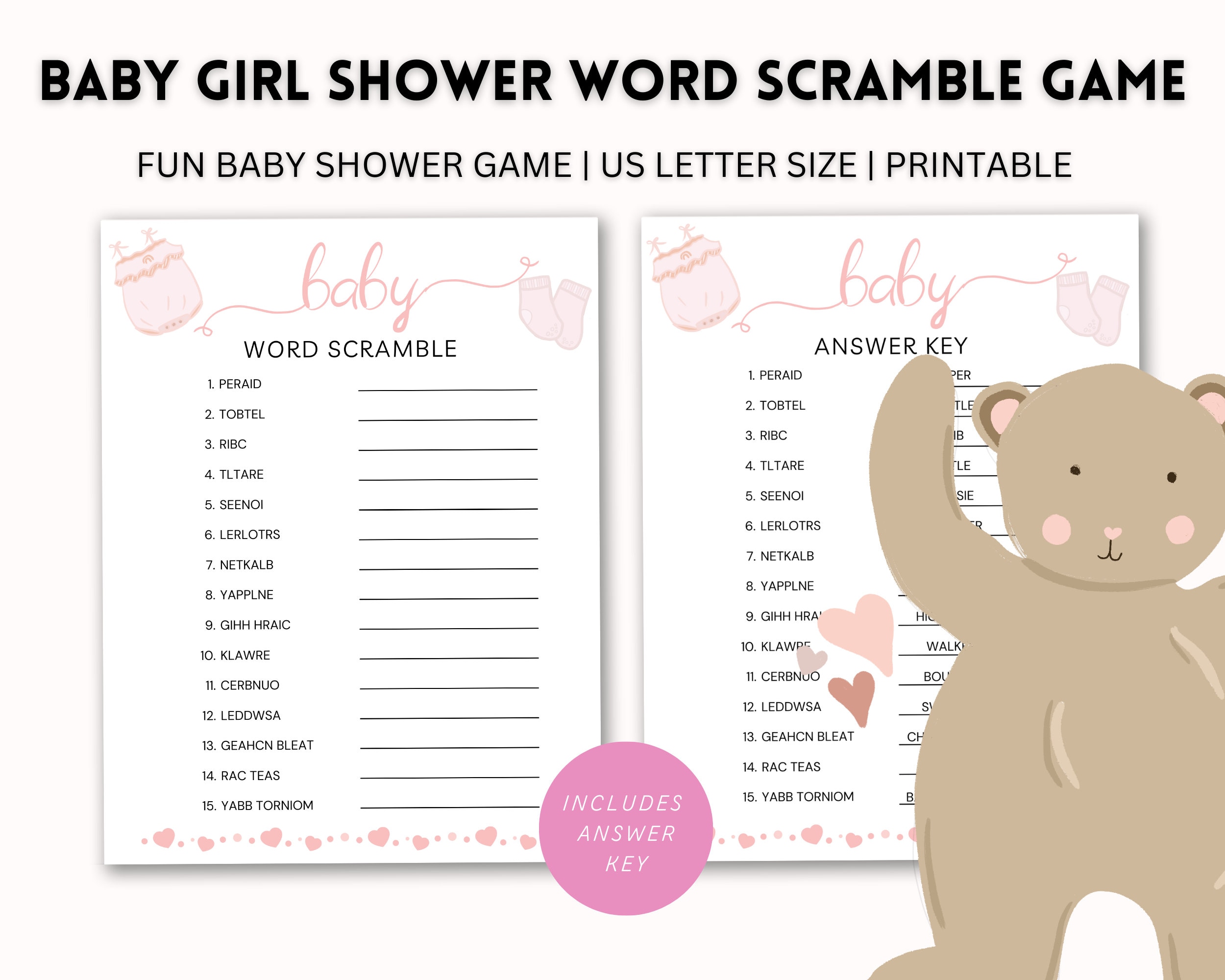 Word Scramble Baby Girl Shower Game, Printable, Fun Baby Shower Game ...