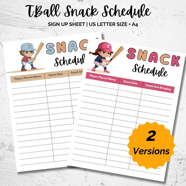 T Ball Snack Schedule Sign up Sheet, Team Sign up Form, Team Mom Snack ...