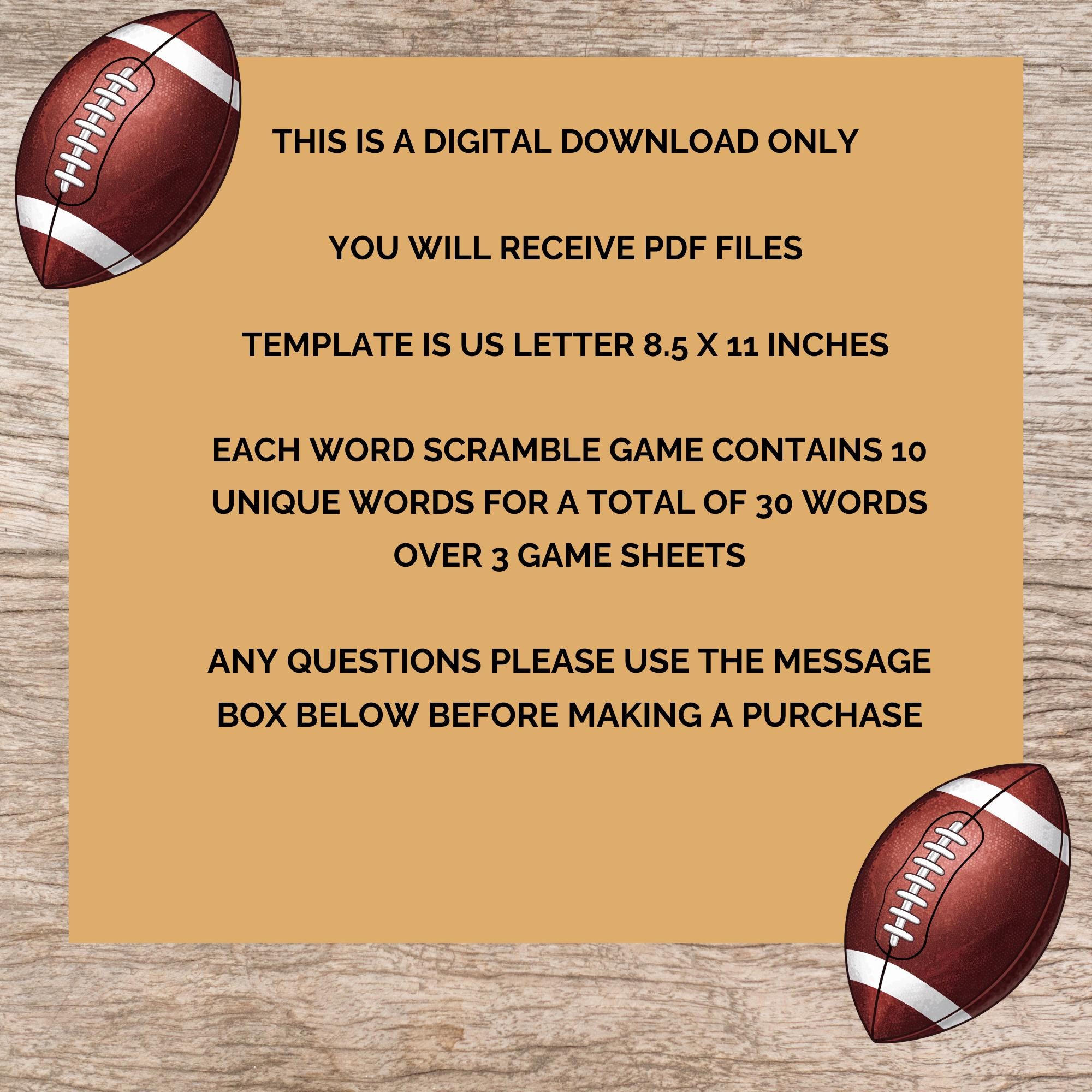 Football Word Scramble Printable Game, Printable Football Party Game ...