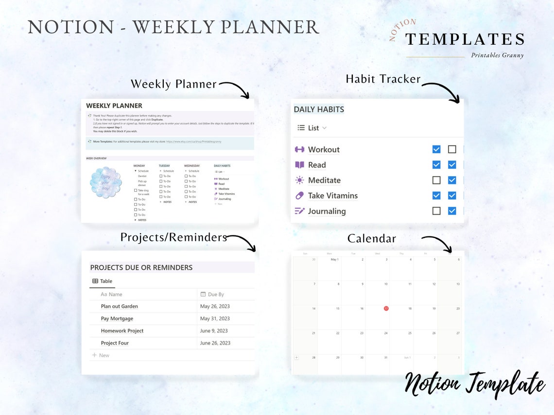 Notion Template, Weekly Planner Dashboard, Business or Personal Use ...