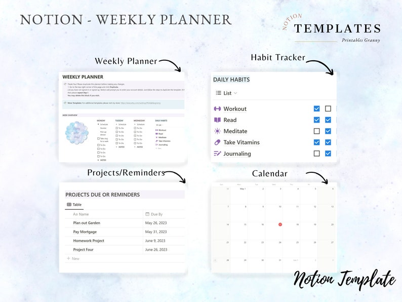Notion Template, Weekly Planner Dashboard, Business or Personal Use ...