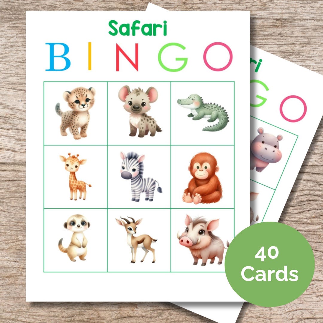 40 Animal Safari Preschool Bingo - Fun Learning Game for Kids ...