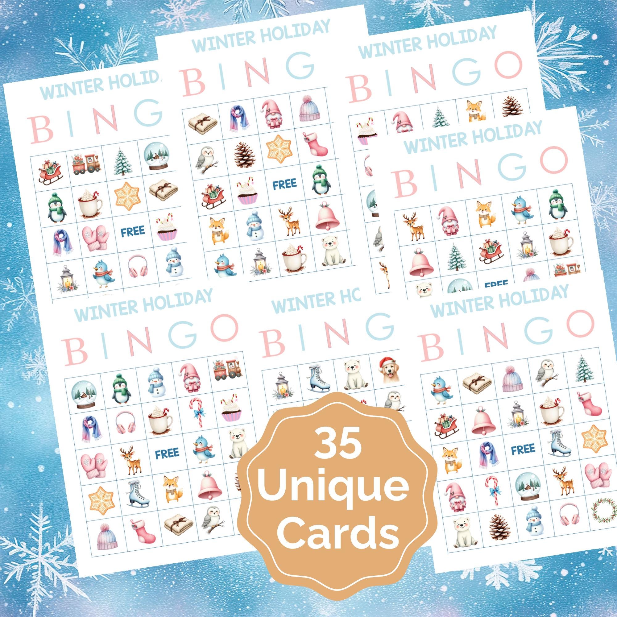 Winter Holiday Bingo Cards Printable, Kids Winter Activity, Fun ...