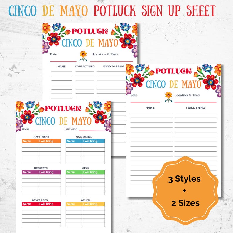 Cinco De Mayo Potluck Sign up Sheet, Mexican Food Party, Fiesta Potluck ...