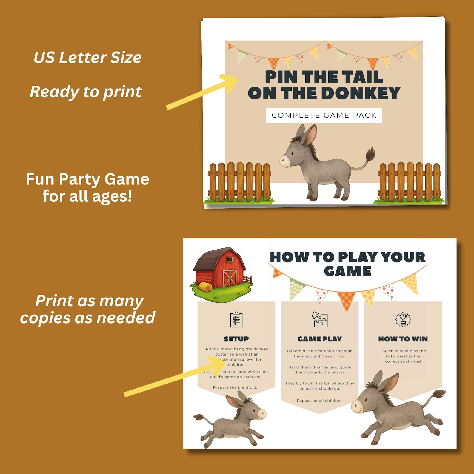 Pin the Tail on the Donkey Printable, Easy Kids Party Game, Birthday ...