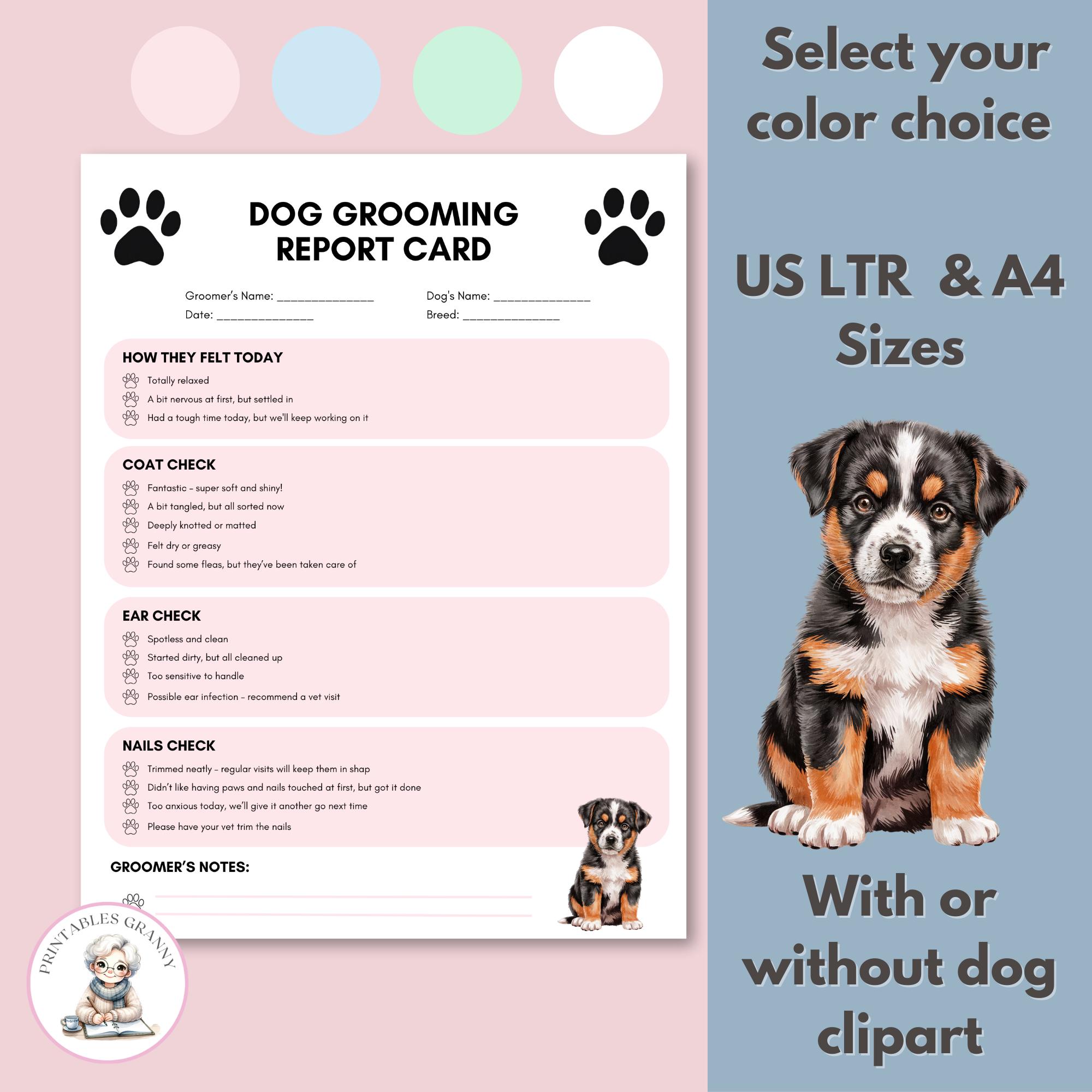 Pet Grooming Report Card - Printable Dog Grooming Forms for Pet Salon ...