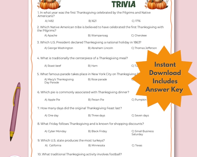 Thanksgiving Trivia Game, Printable Questions, Fall Autumn Trivia Game ...