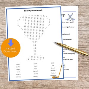 Hockey Wordsearch Game, Hockey Printable Game, Sports Wordsearch, Kids ...