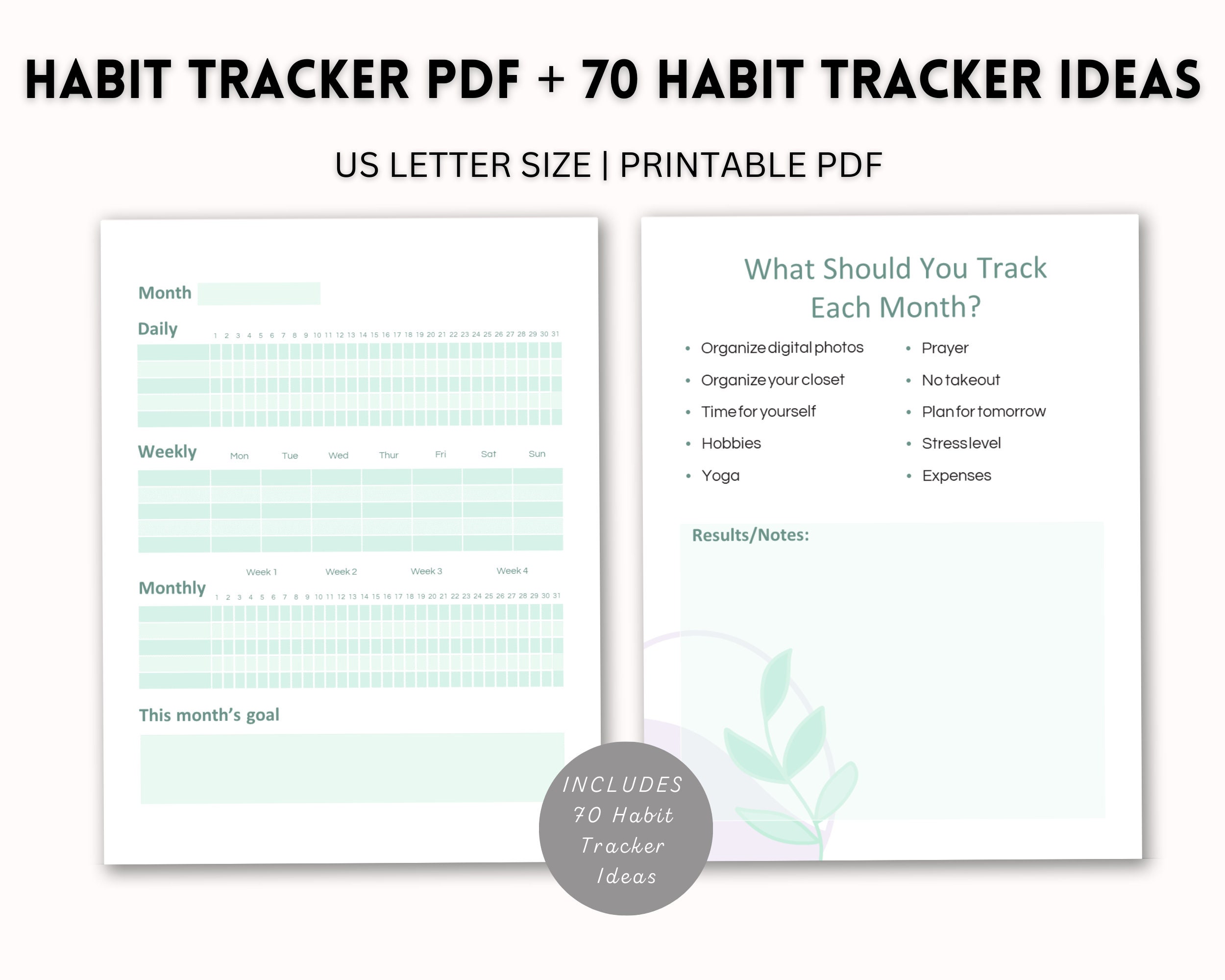 Habit Tracker PDF, Printable, 70 Habit Tracker Ideas, Track Daily ...