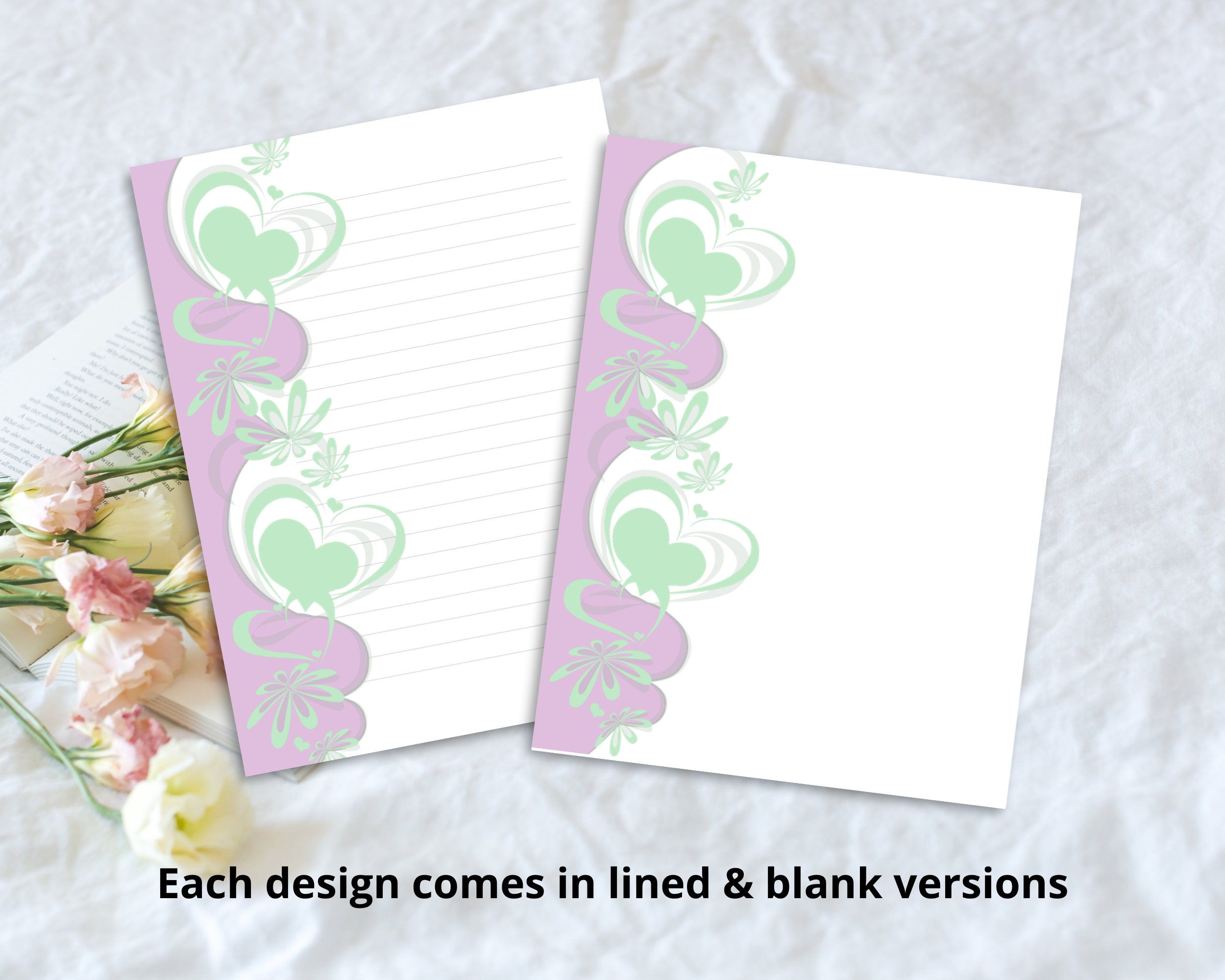 Heart Note Paper, Valentines Printable, Weddings, Couples, Mother's Day ...