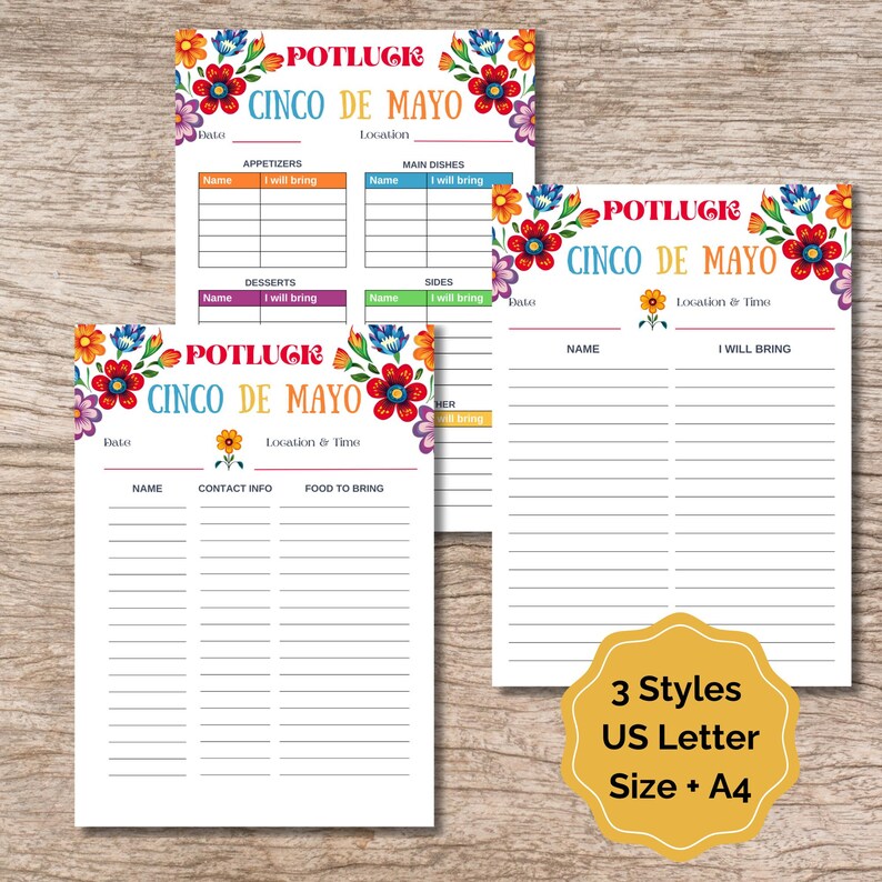 Cinco De Mayo Potluck Sign up Sheet, Mexican Food Party, Fiesta Potluck ...