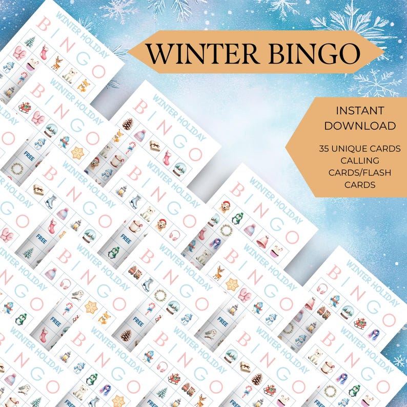 Winter Holiday Bingo Cards Printable, Kids Winter Activity, Fun ...