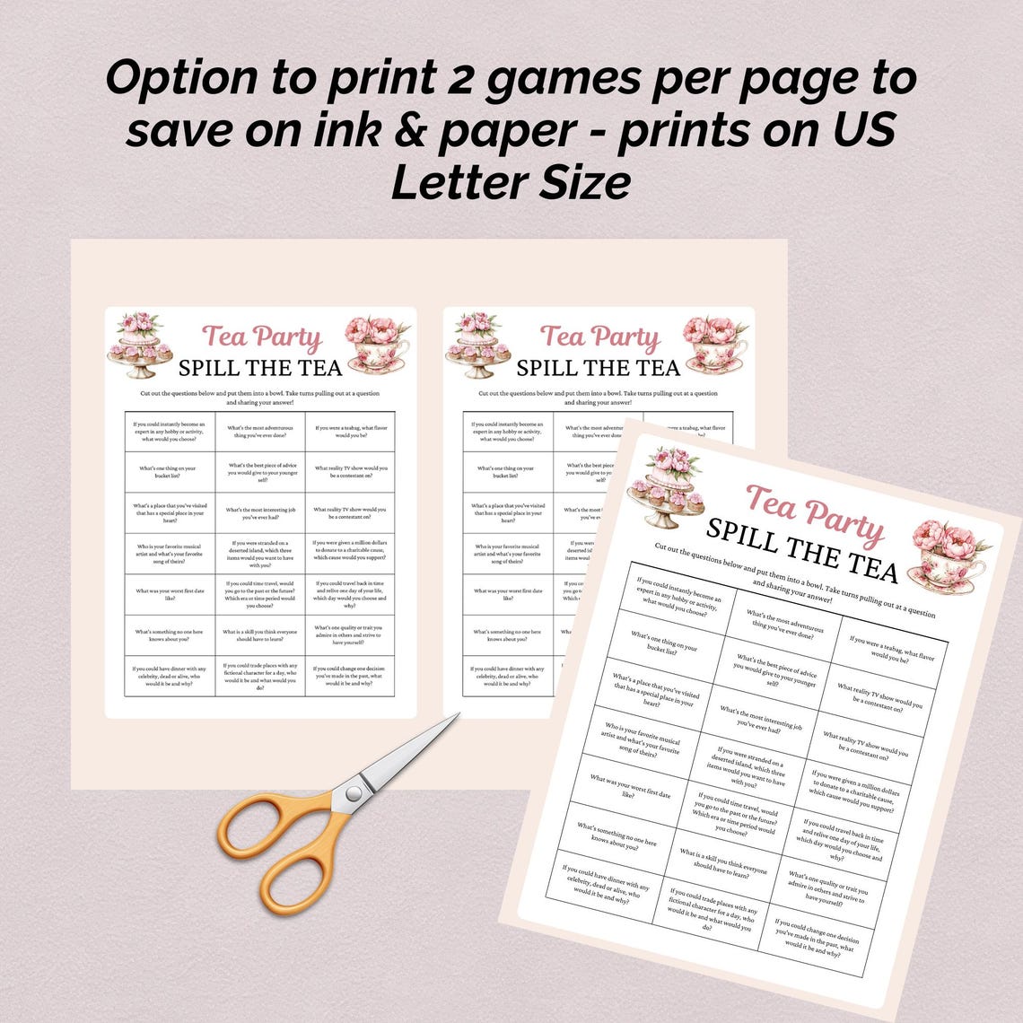 Spill the Tea Game, Tea Party Printable Activity, Bridal Shower Game ...