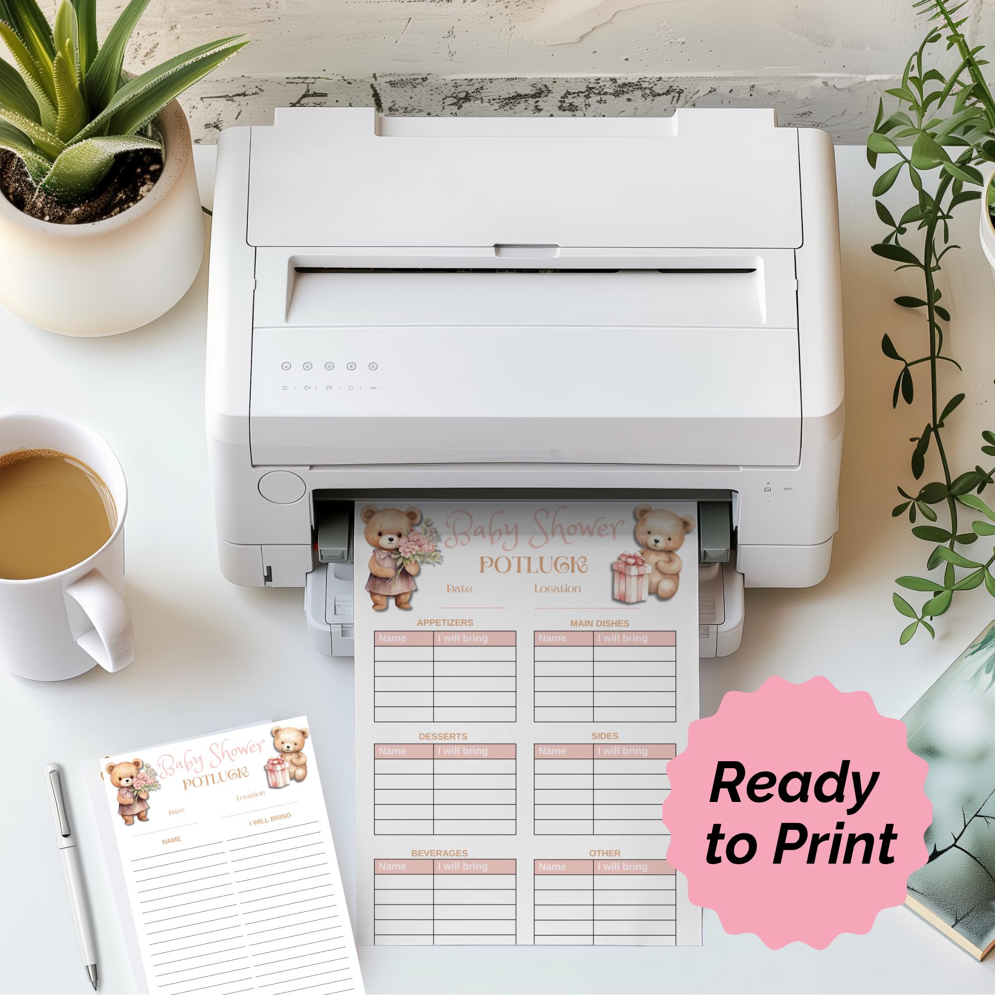 Pink Girl Baby Shower Potluck Sign up Sheet - Fillable PDF, Printable ...