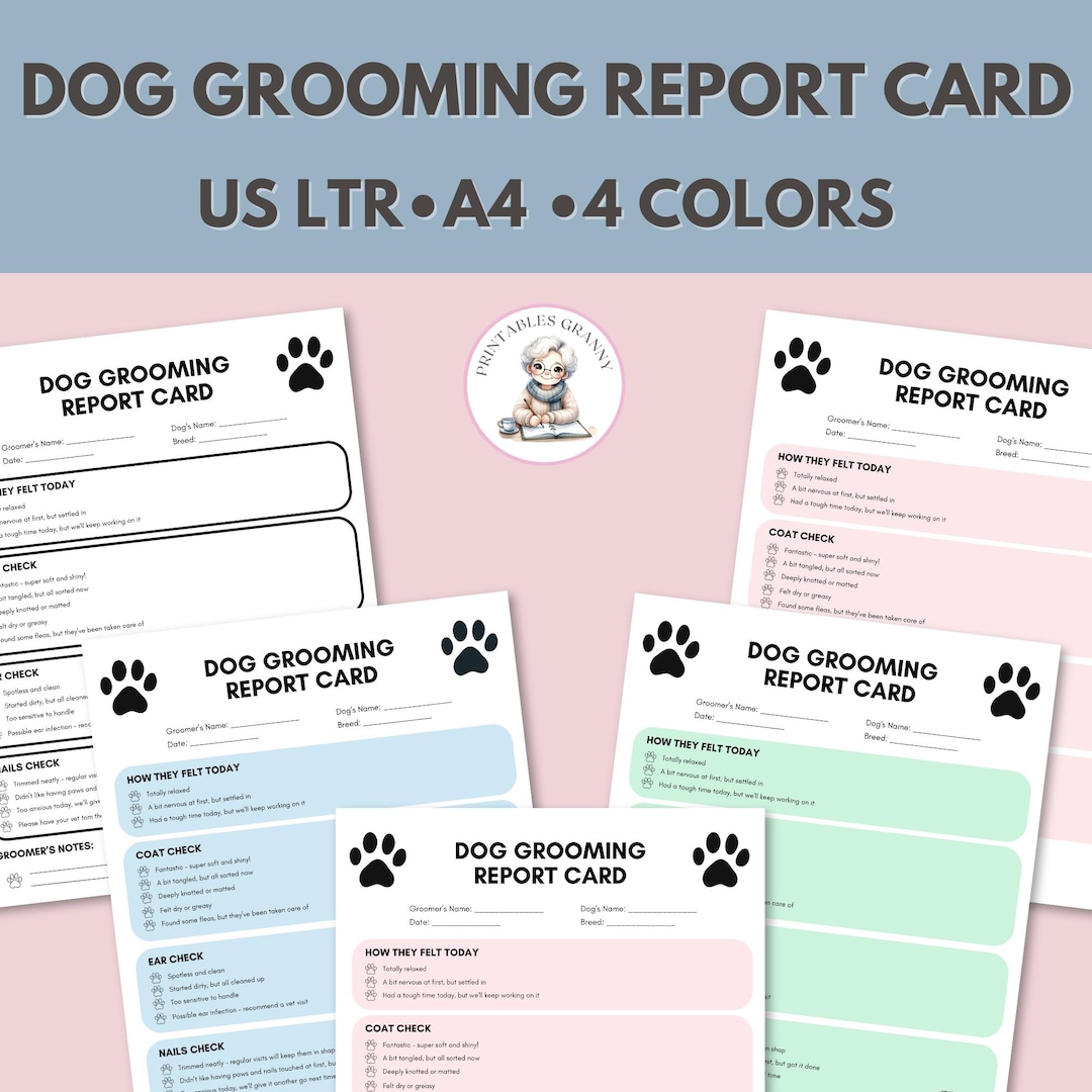 Pet Grooming Report Card - Printable Dog Grooming Forms for Pet Salon ...