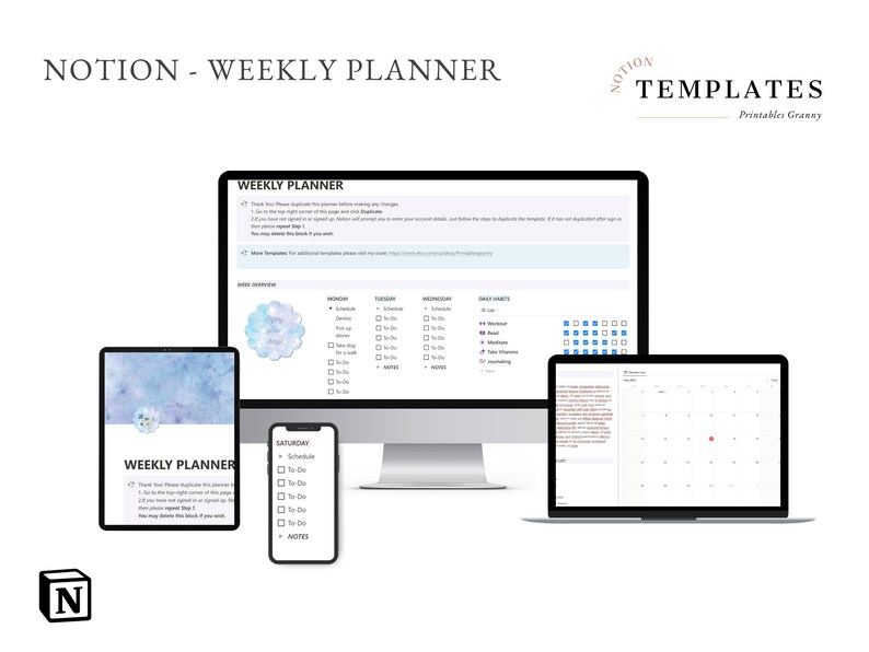 Notion Template, Weekly Planner Dashboard, Business or Personal Use ...