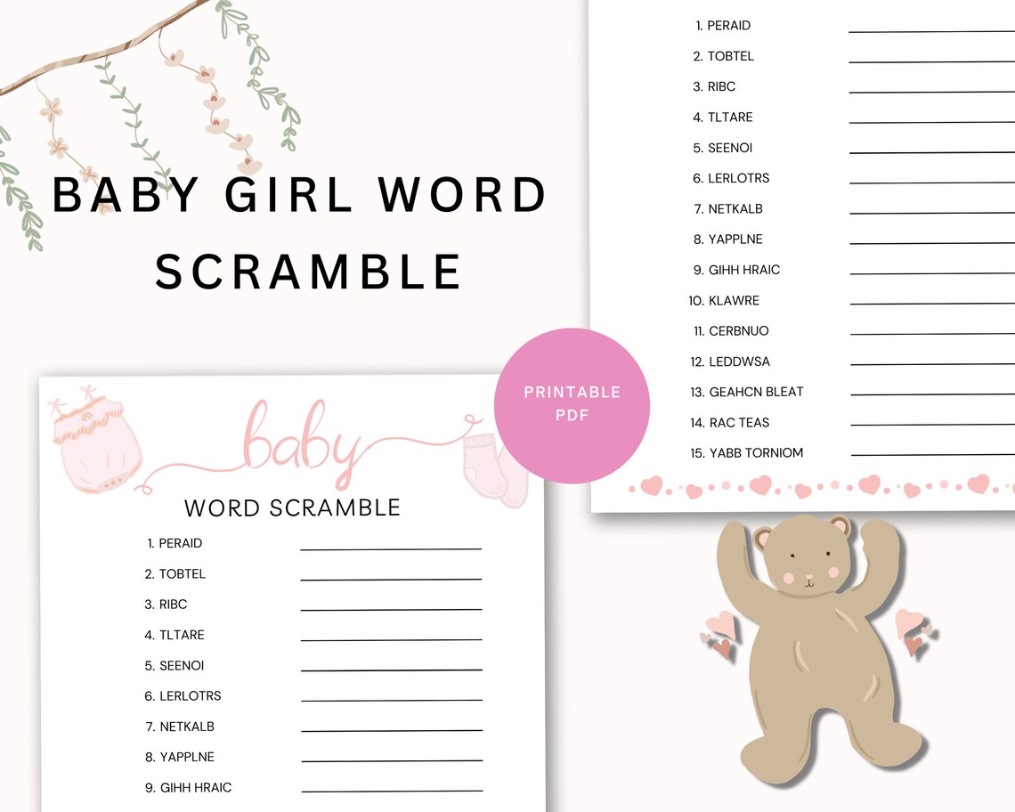 Word Scramble Baby Girl Shower Game, Printable, Fun Baby Shower Game ...