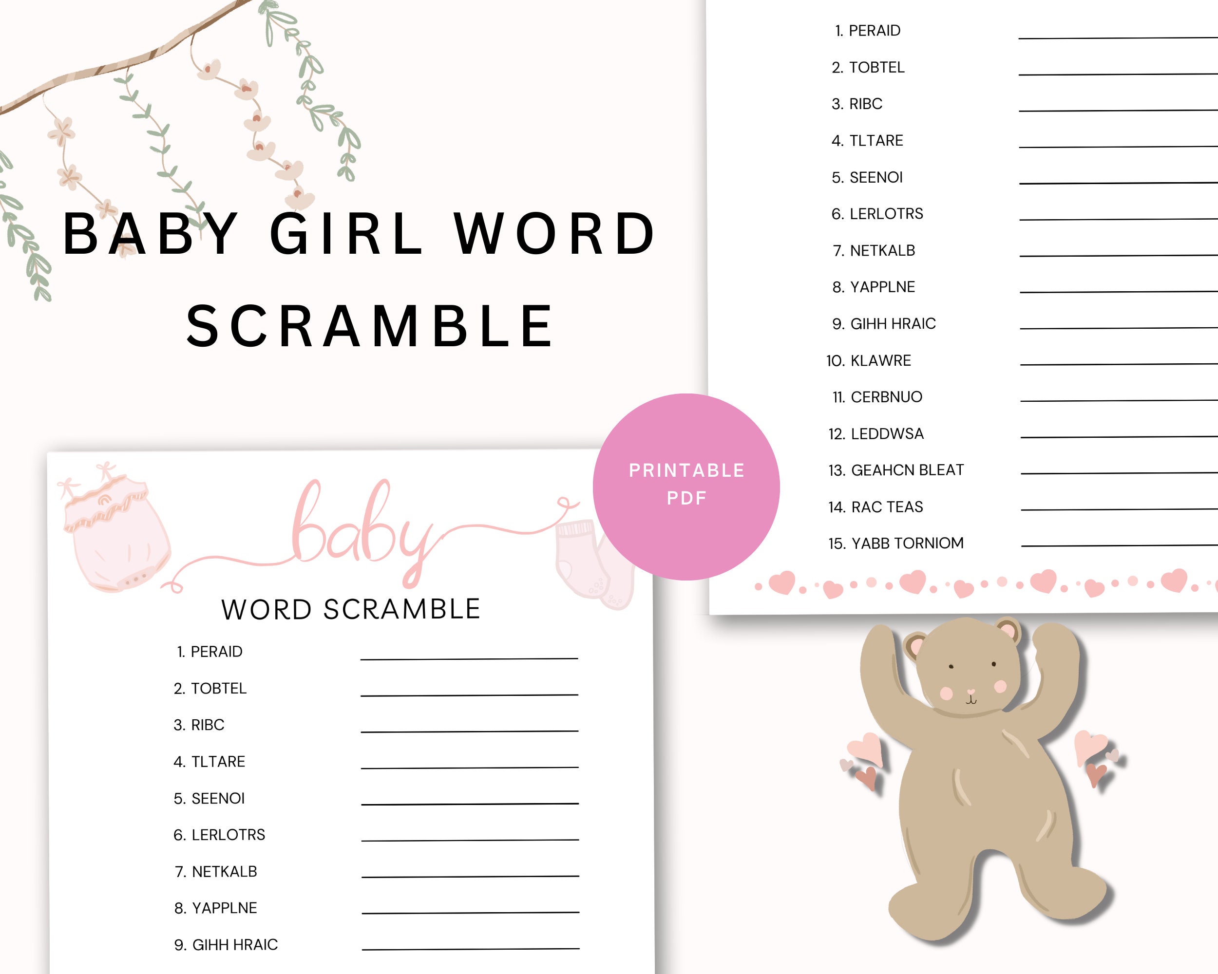 Word Scramble Baby Girl Shower Game, Printable, Fun Baby Shower Game ...