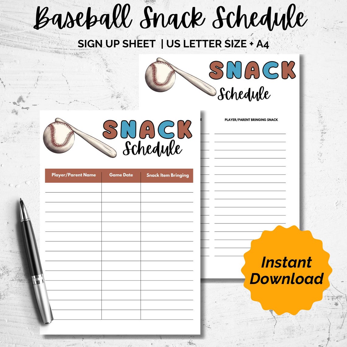 Baseball Snack Schedule Sign up Sheet, Printable Template, Team Sign up ...