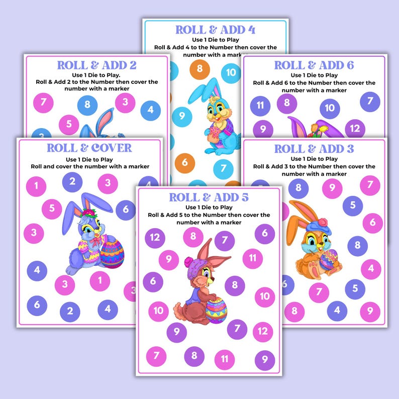 Easter Roll and Cover Game Printable, Easter Math Game for Kids, Bunny ...