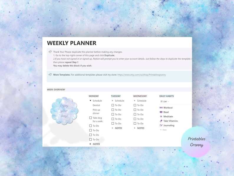 Notion Template Weekly Planner Dashboard Business Or Personal Use Templates Etsy 