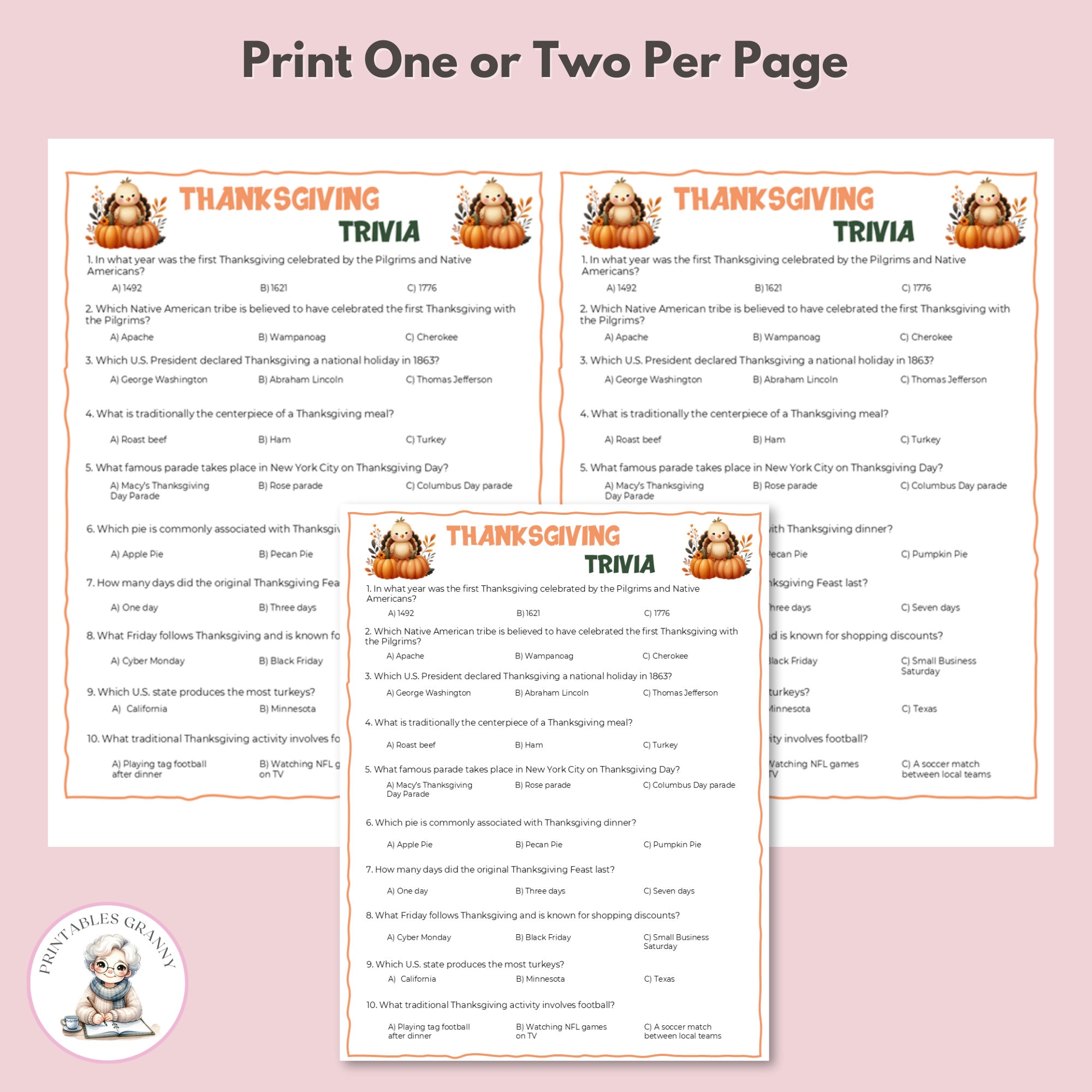 Thanksgiving Trivia Game, Printable Questions, Fall Autumn Trivia Game ...