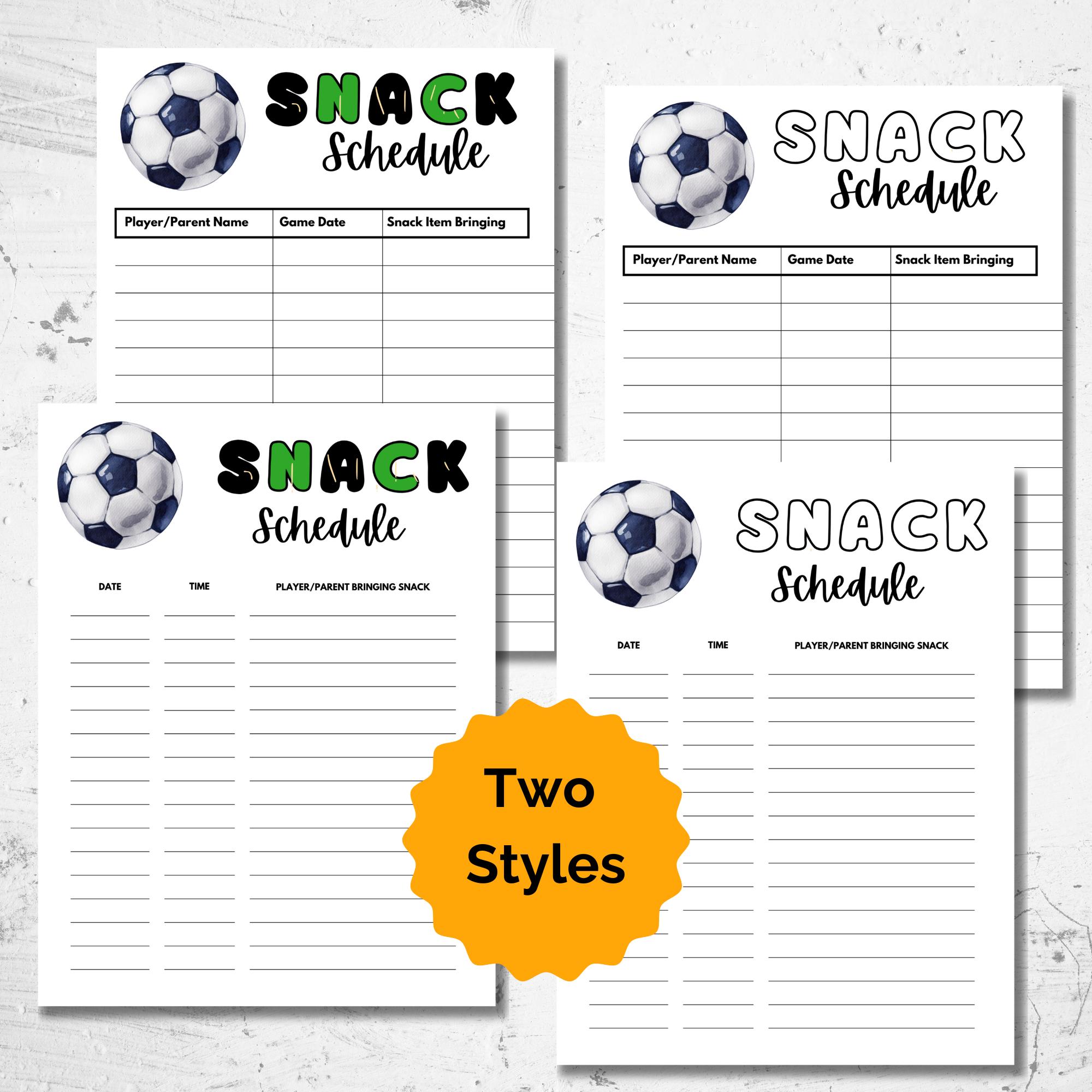 Soccer Snack Sign up Sheet, Printable Template, Team Sign up Sheet ...