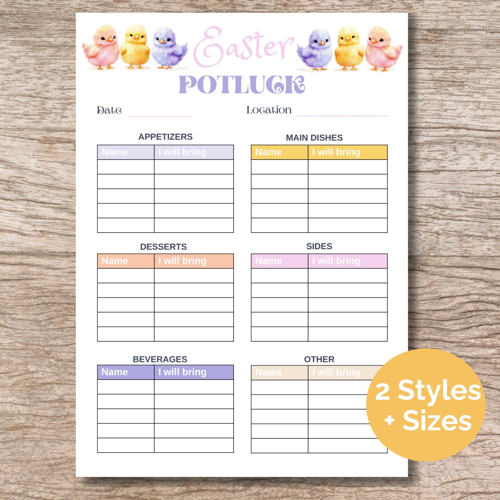 Easter Potluck Sign up Sheet, Printable Easter Potluck Form, Perfect ...