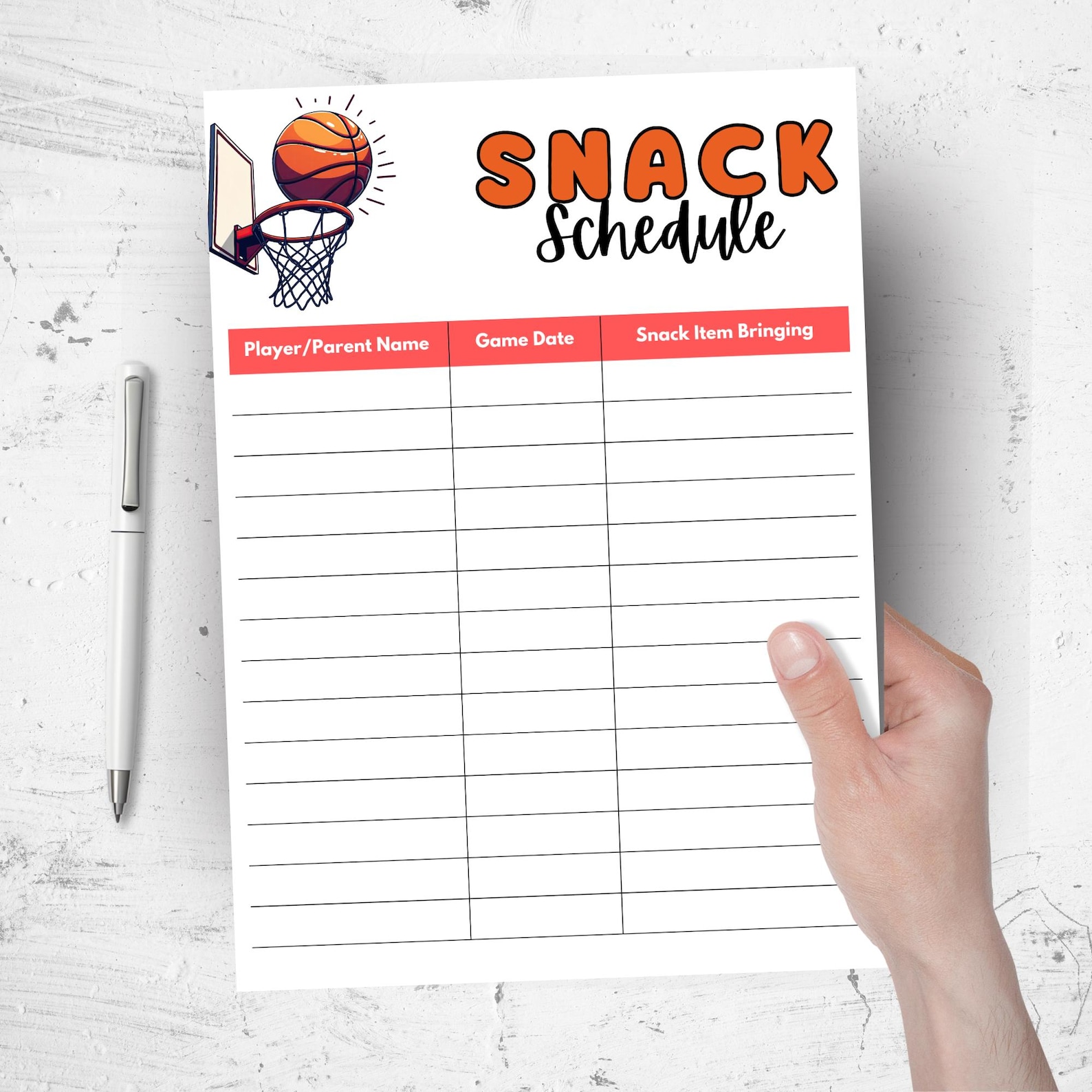 Basketball Snack Schedule - Printable Template - Team Sign up Sheet ...