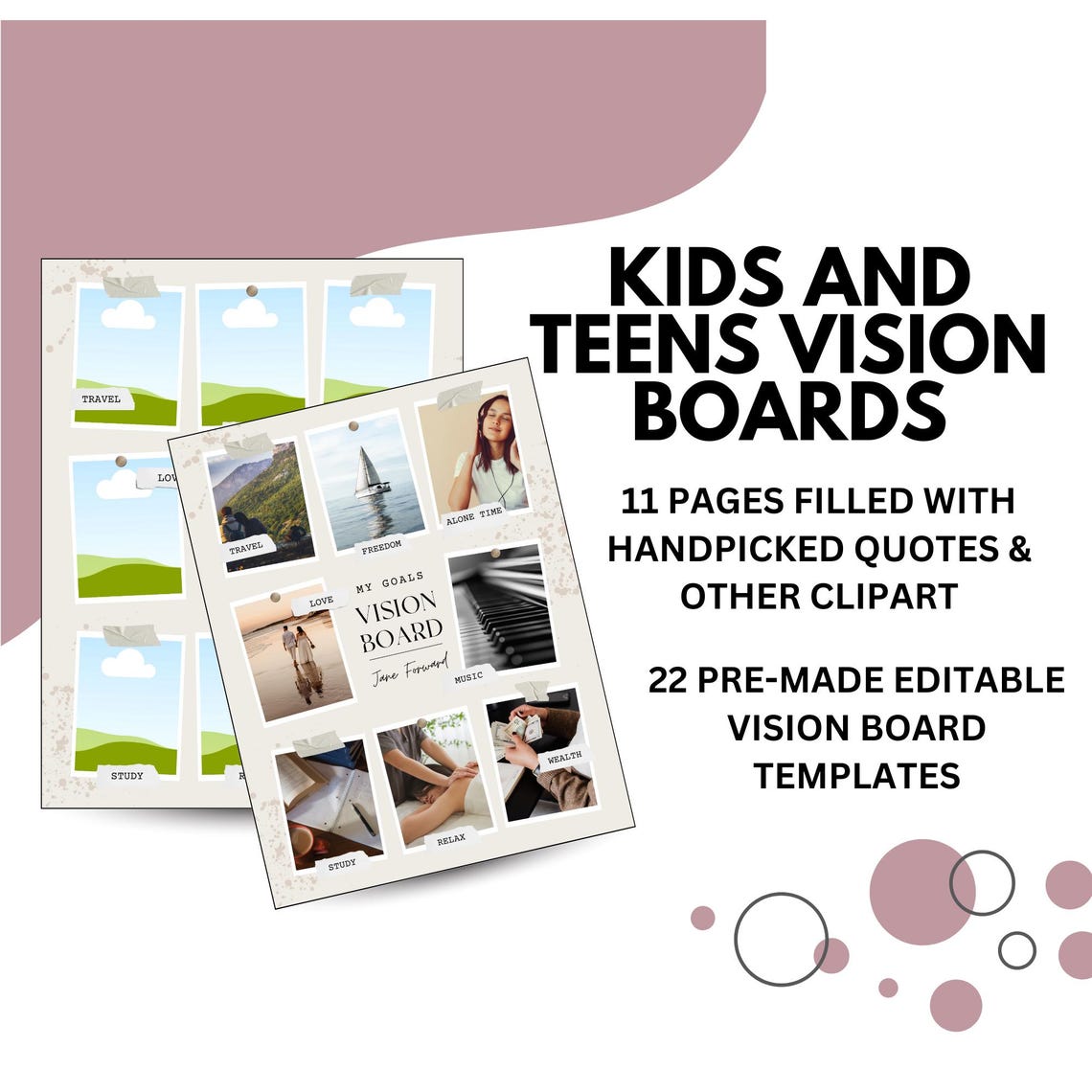 2025 Kids Teen Vision Board Templates - Canva Vision Board - Editable ...