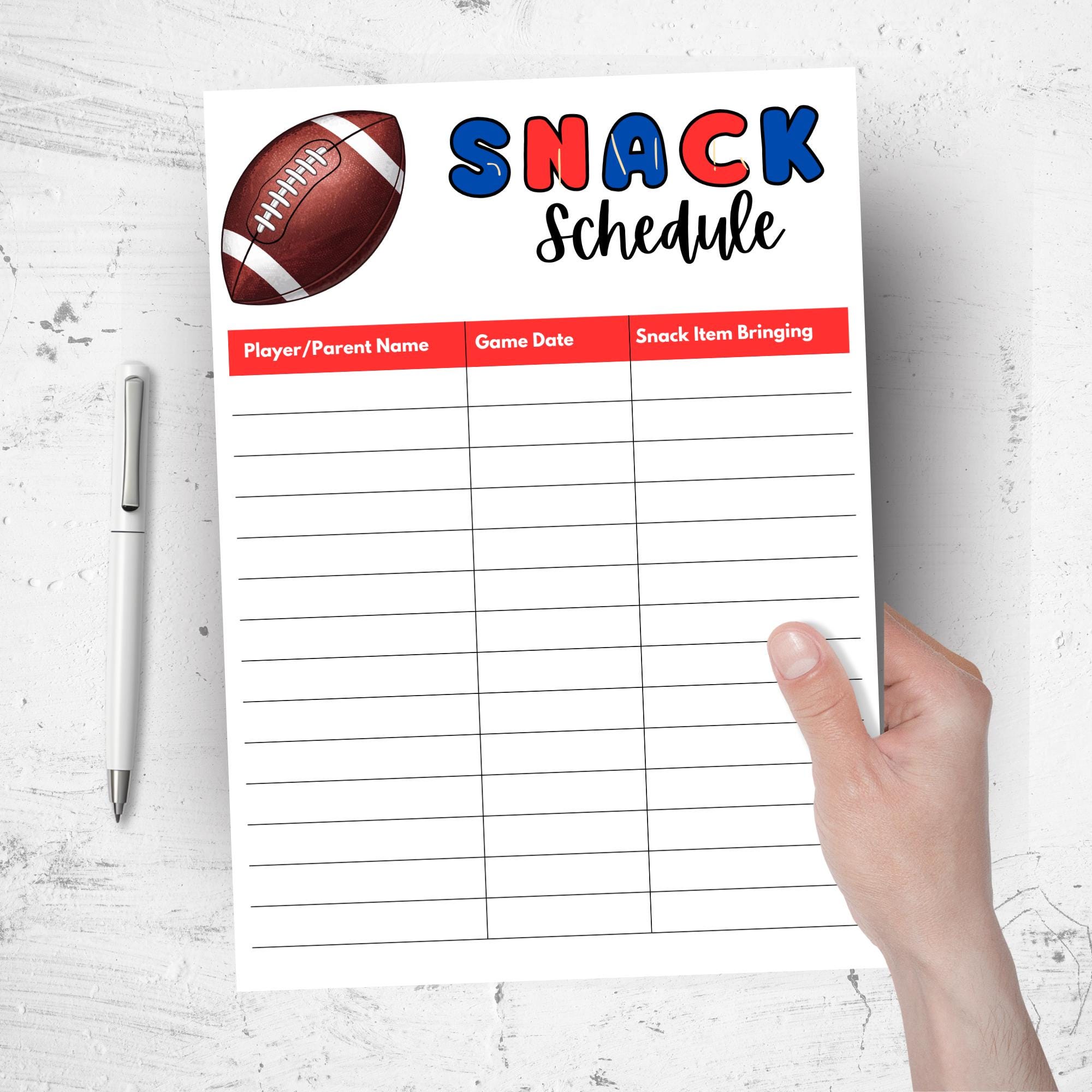 Football Snack Schedule - Edit in Canva, Printable Template - Printable ...