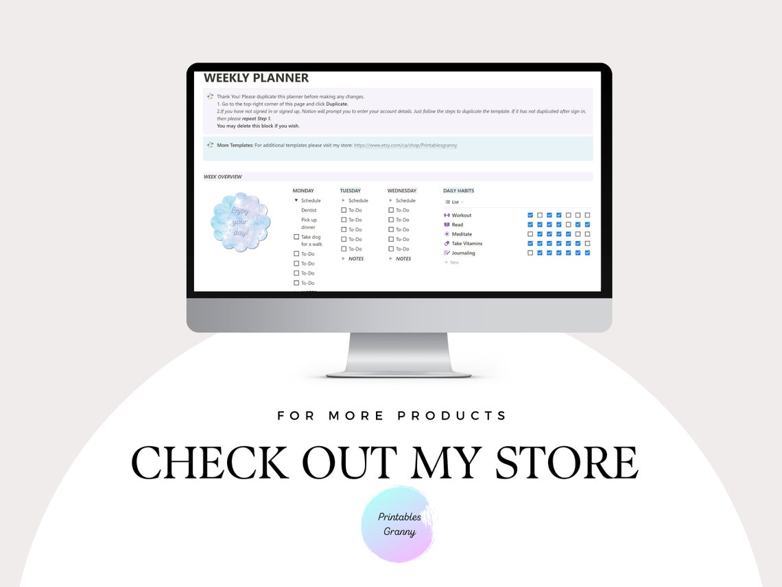 Notion Template, Weekly Planner Dashboard, Business or Personal Use ...