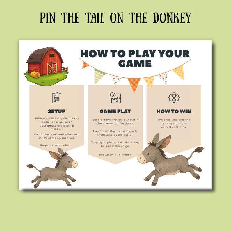 Pin the Tail on the Donkey Printable, Easy Kids Party Game, Birthday ...