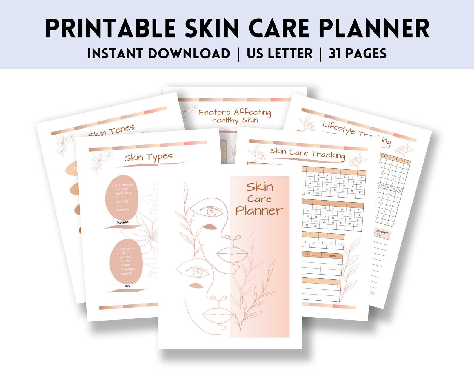 Skin Care Planner | Printable PDF | Skin Care Routines Tracker - Etsy