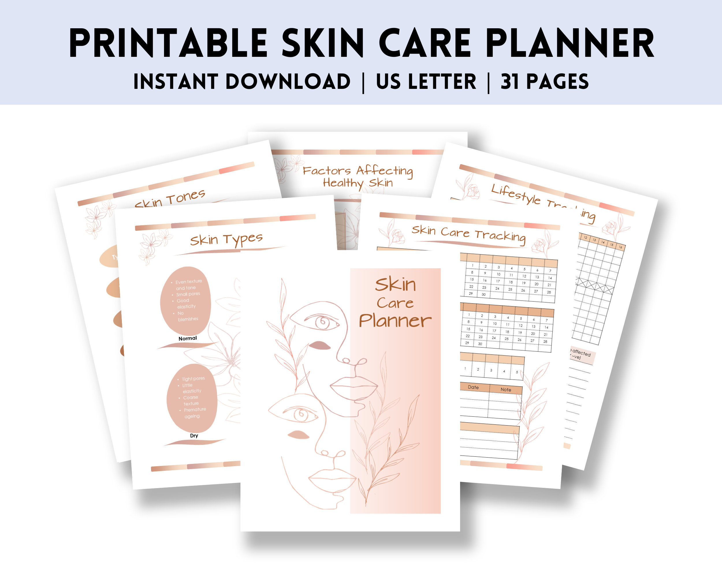 Skin Care Planner | Printable PDF | Skin Care Routines Tracker - Etsy