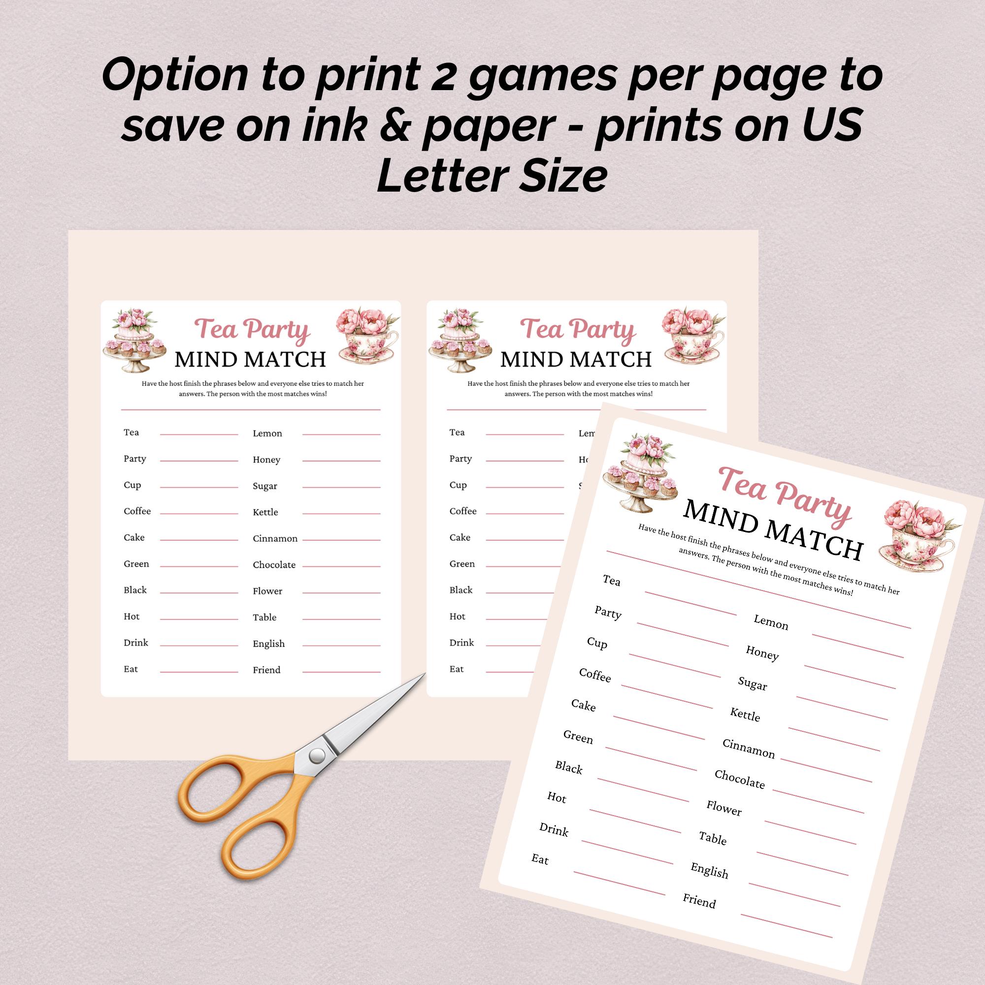 Tea Party Mind Match Game, Printable Activity, Afternoon Tea Party ...