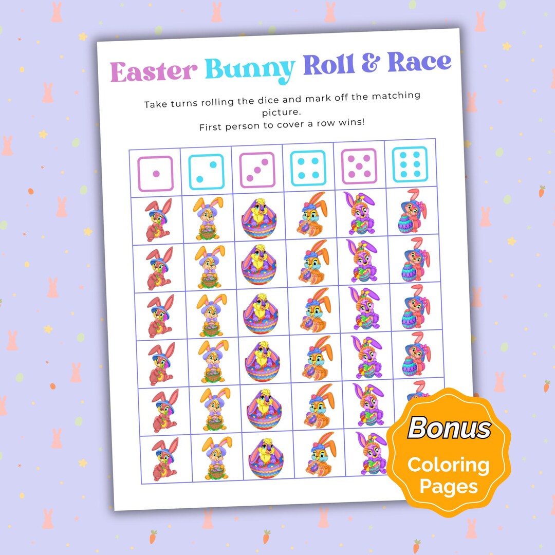 Easter Roll and Race Game Printable, Bunny Dice Game for Kids, Easter ...