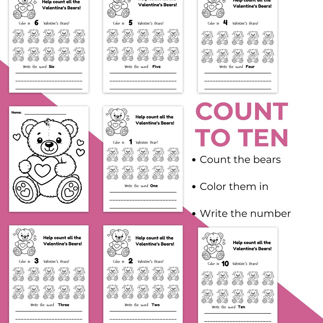 Counting Activity Preschool Math, Valentine's Day Bears Math Activity ...