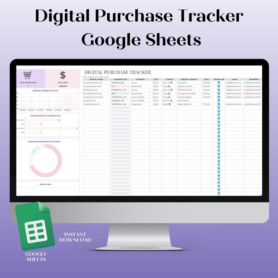 Expense Tracker Spreadsheet for Googlesheets, Digital Product Tracker ...