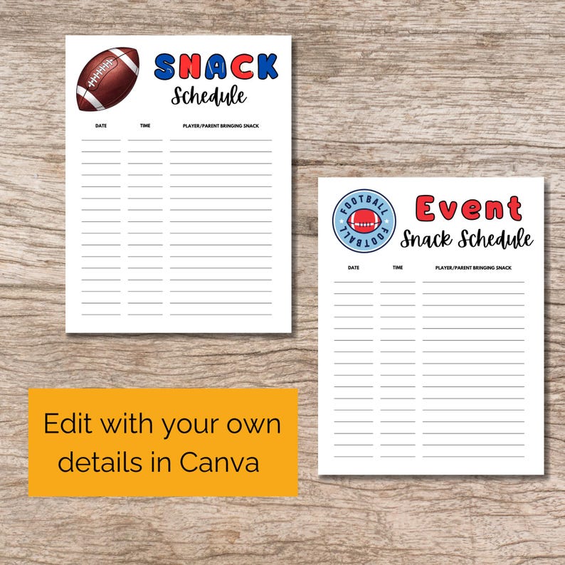 Football Snack Schedule - Edit in Canva, Printable Template - Printable ...