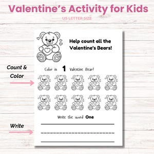 Counting Activity Preschool Math, Valentine's Day Bears Math Activity ...