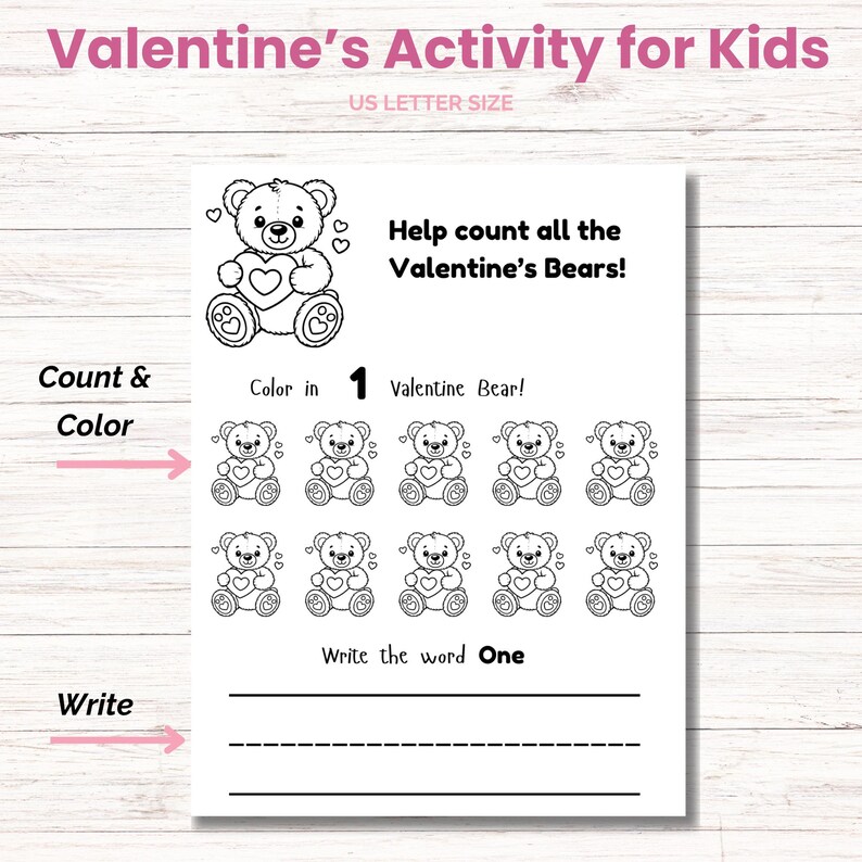 Counting Activity Preschool Math, Valentine's Day Bears Math Activity ...
