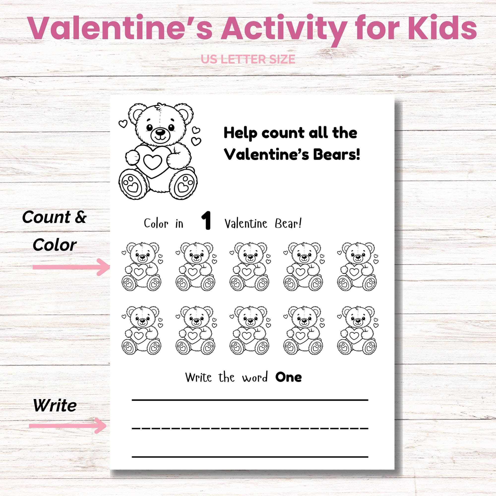Counting Activity Preschool Math, Valentine's Day Bears Math Activity ...
